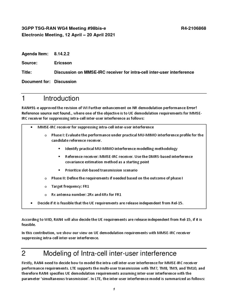 R4-2106868 PerfEnh2 IRC Intra-Cell Inter-User | PDF | Electromagnetic Interference | Modulation