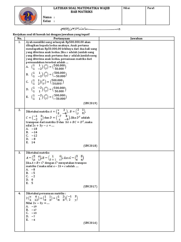 Latihan Soal Matriks | PDF