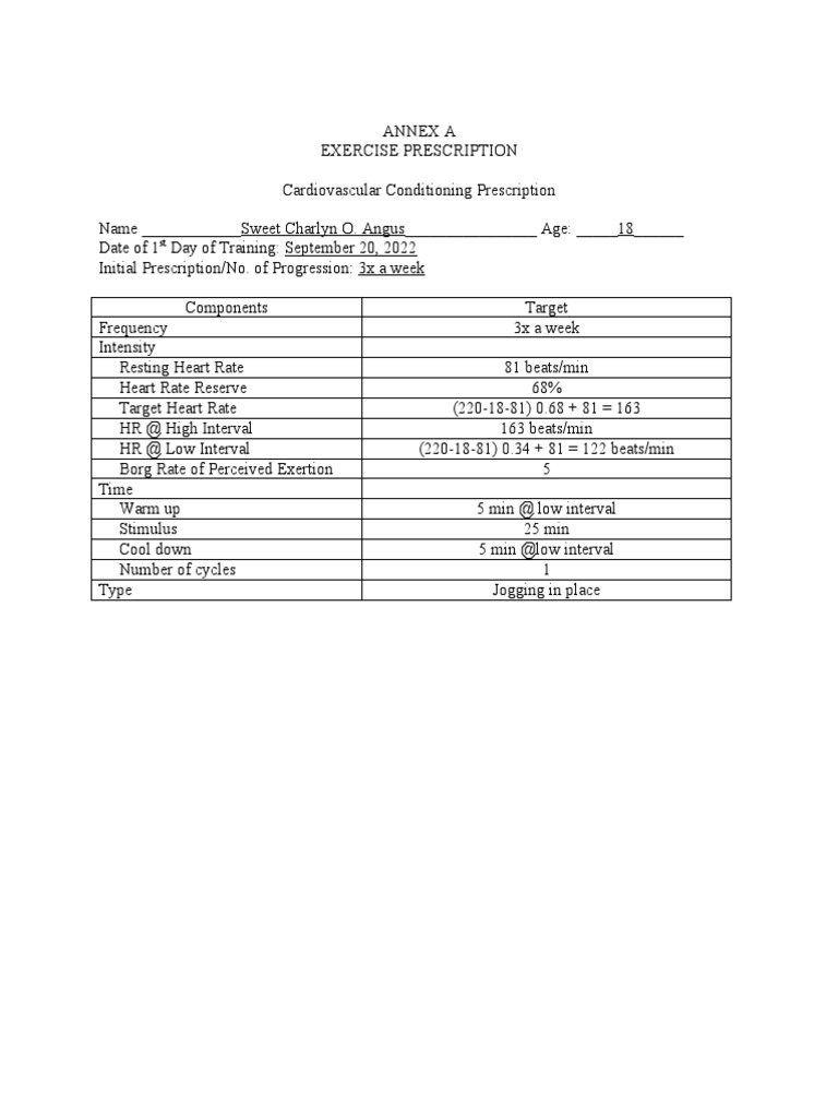 Ped 025 Exercise Prescription | PDF | Heart Rate | Strength Training