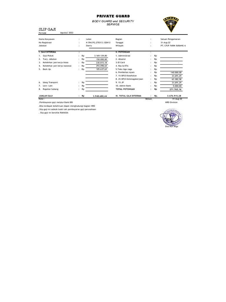 PT CPJF SUBANG 6 Agustus 2022 | PDF