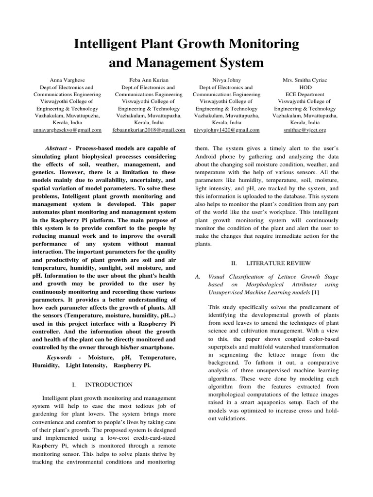 Intelligent Plant Growth Monitoring System | PDF | Machine Learning | Ph