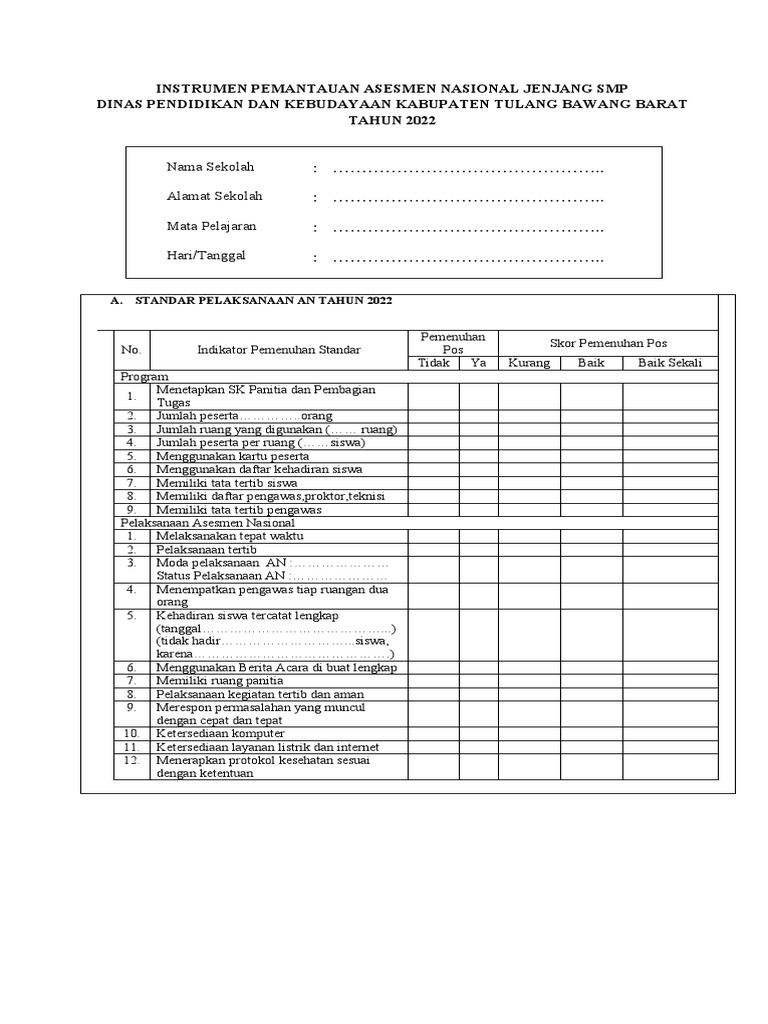 INSTRUMEN ASESMEN SMP | PDF