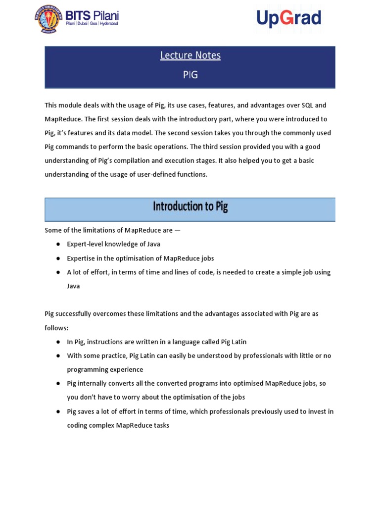 Lecture+Notes+ +PIG | PDF | Map Reduce | Apache Hadoop Lecture+Notes+ +PIG | PDF | Map Reduce | Apache Hadoop