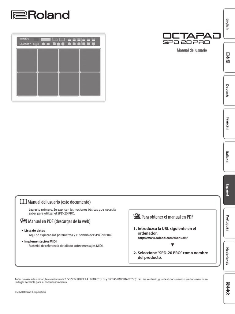 Manual Roland SPD-20 Pro | PDF | Enchufes y tomas de corriente alterna | USB