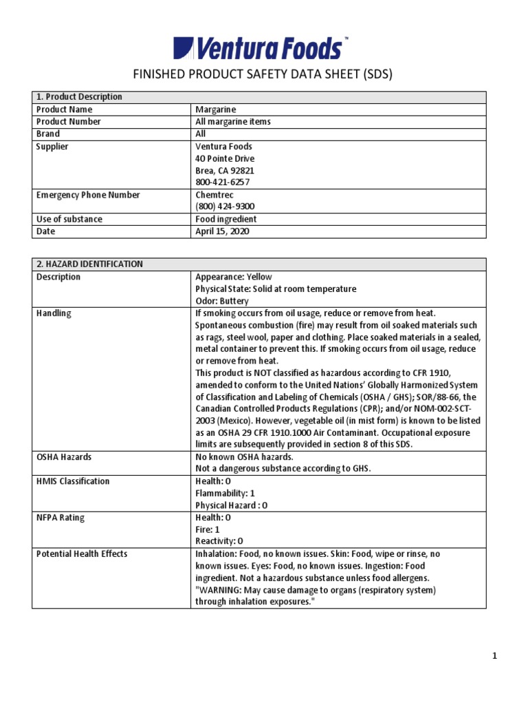 VF SDS Margarine 1 | PDF | Dangerous Goods | Toxicity