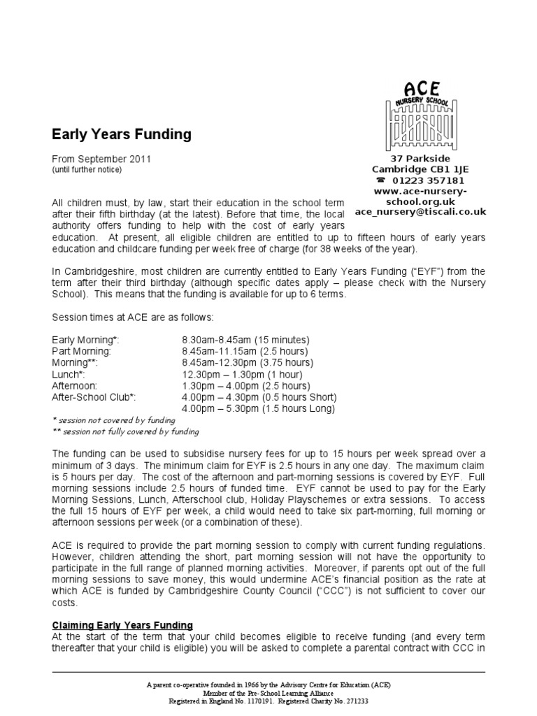 Early Years Funding Guide for Parents | PDF | Preschool | Fee