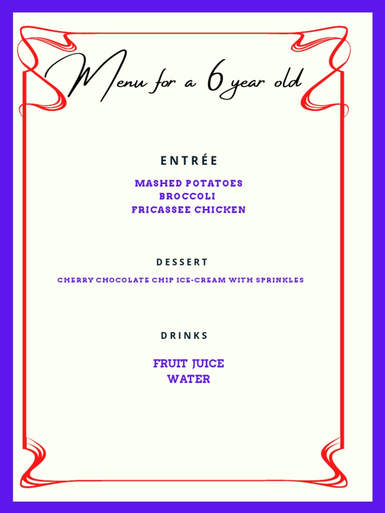 Menu For 6 Year Old | PDF