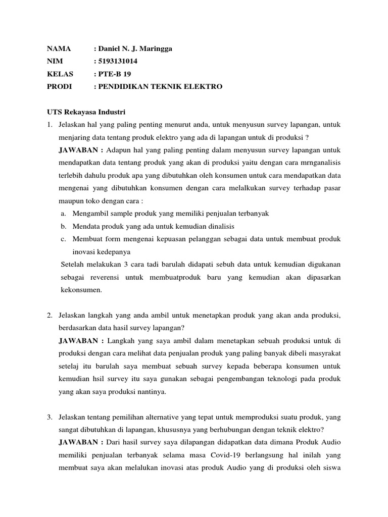 Uts Rekayasa Industri Daniel Maringga | PDF | Komputer
