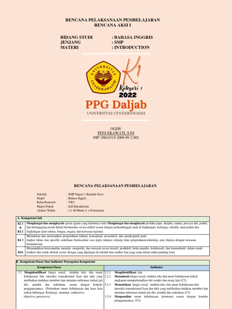 RPP Rencana Aksi 1 Introduction Fix Oke | PDF | Karier & Perkembangan