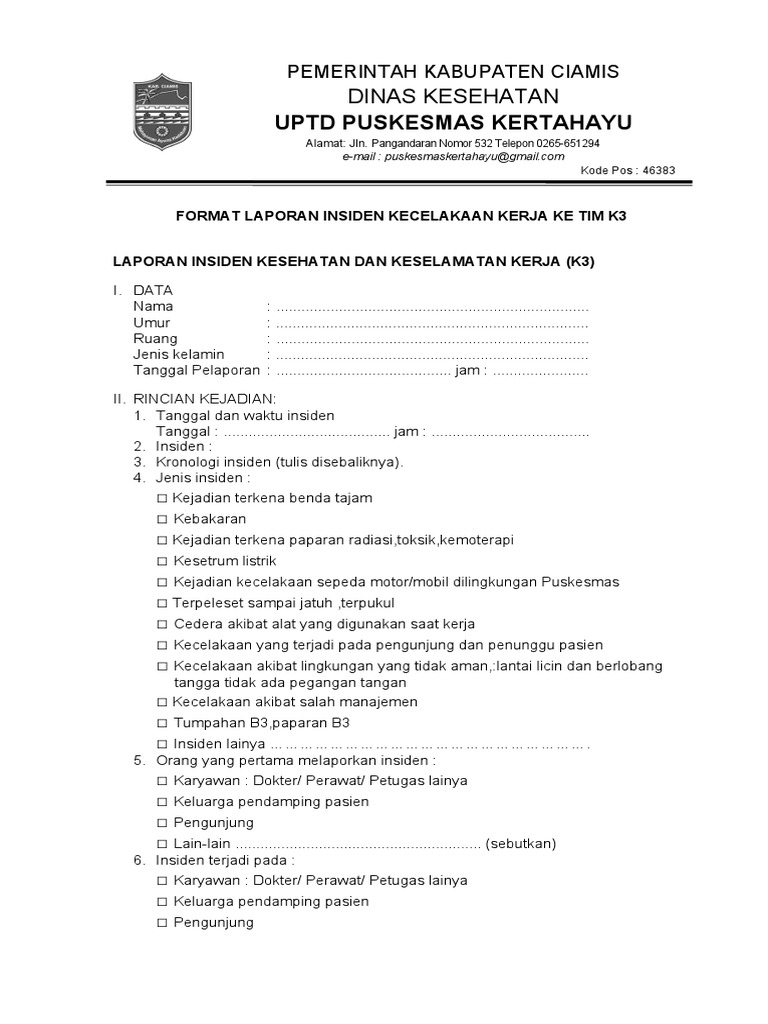 1.4.3.4 - Format Laporan Insiden Kecelakaan Kerja Ke Tim k3 | PDF