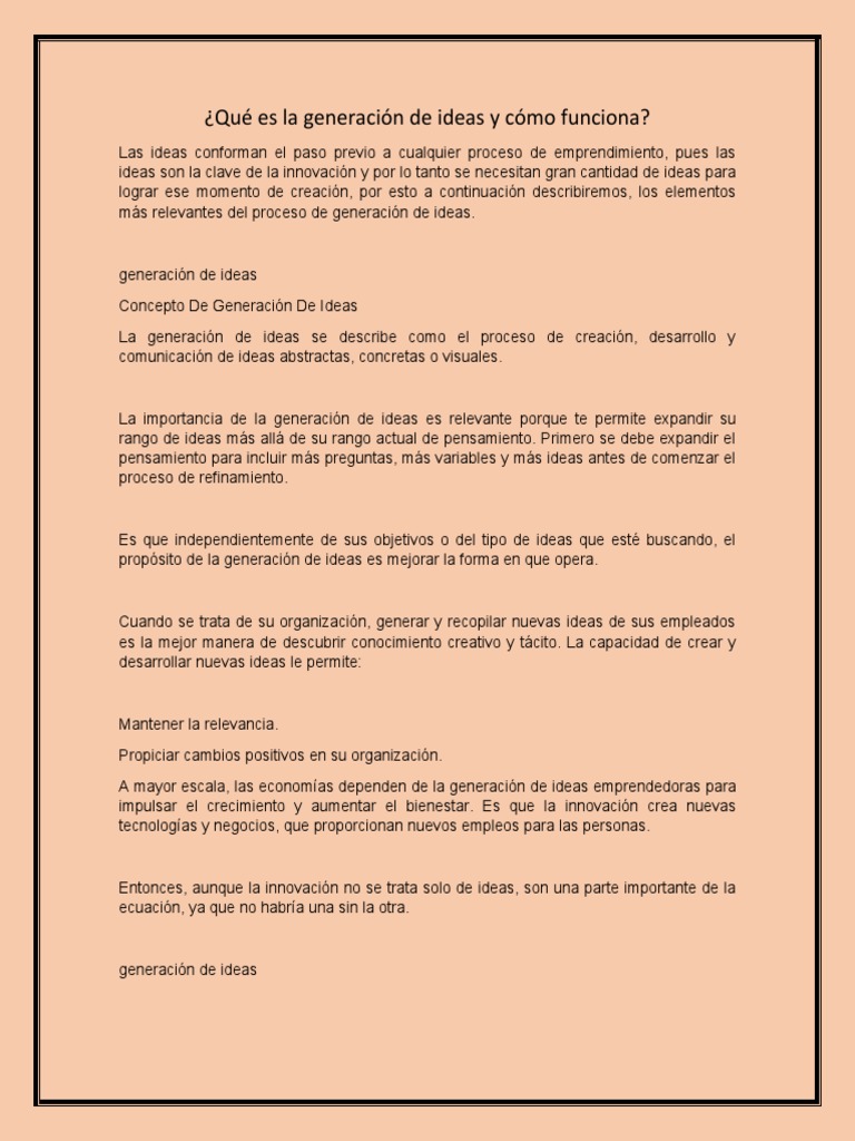 Qué Es La Generación de Ideas y Cómo Funciona | PDF | Pensamiento ...