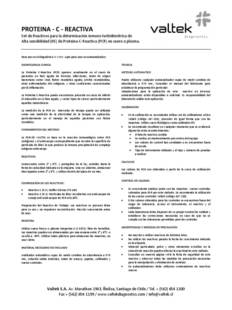 PCR - Inserto | PDF | Proteína C-reactiva | Medicina