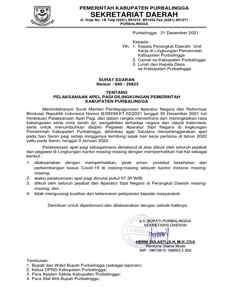 Surat Edaran Apel Pagi | PDF | Sains & Matematika