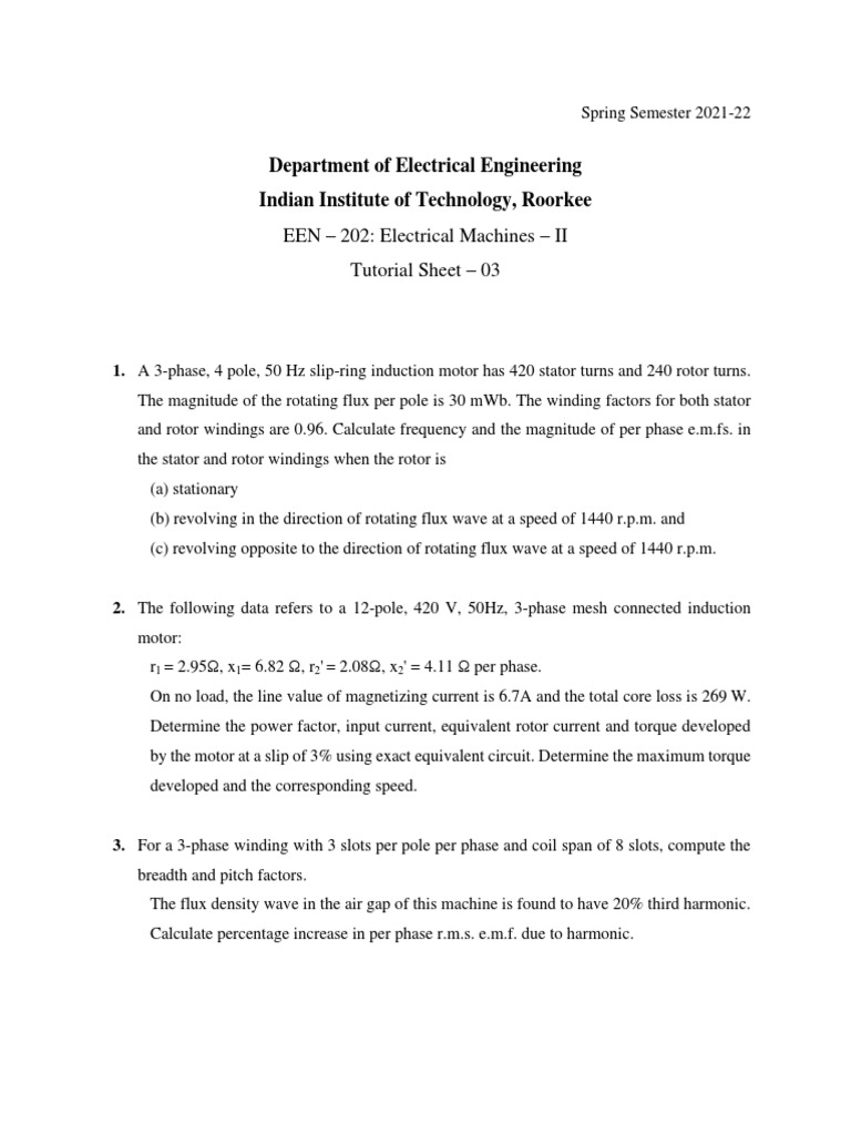 Tutorial 3 | PDF | Electric Motor | Electromagnetic Induction