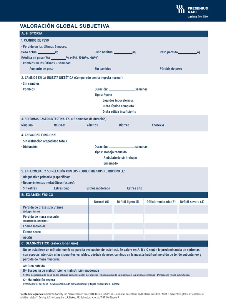 Valoración Global Subjetiva: A. Historia | PDF | Pérdida de peso ...