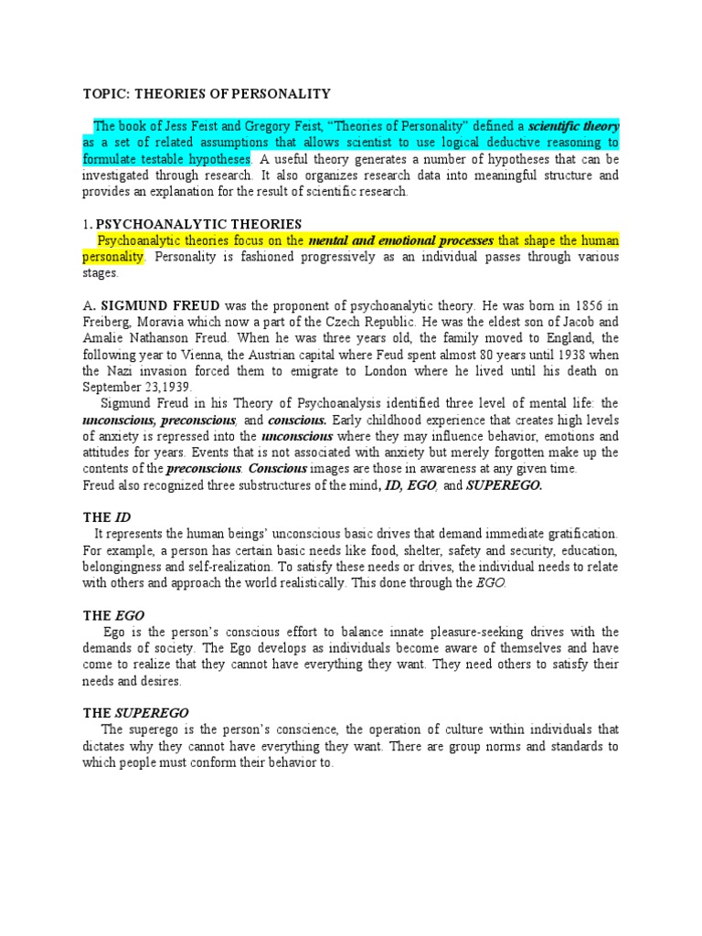 Overview of Personality Theories | PDF | Behaviorism | Unconscious Mind