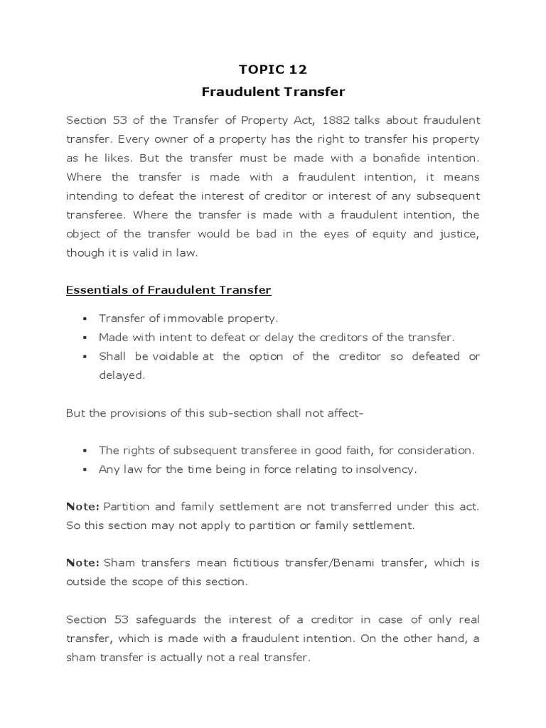 Fraudulent Transfer | Download Free PDF | Creditor | Business Law