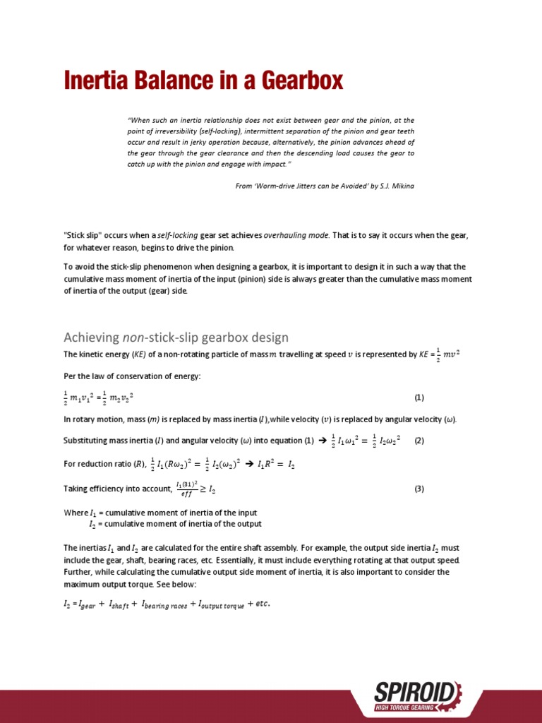 Inertia Balance in A Gearbox 1 | PDF | Gear | Rotation Around A Fixed Axis