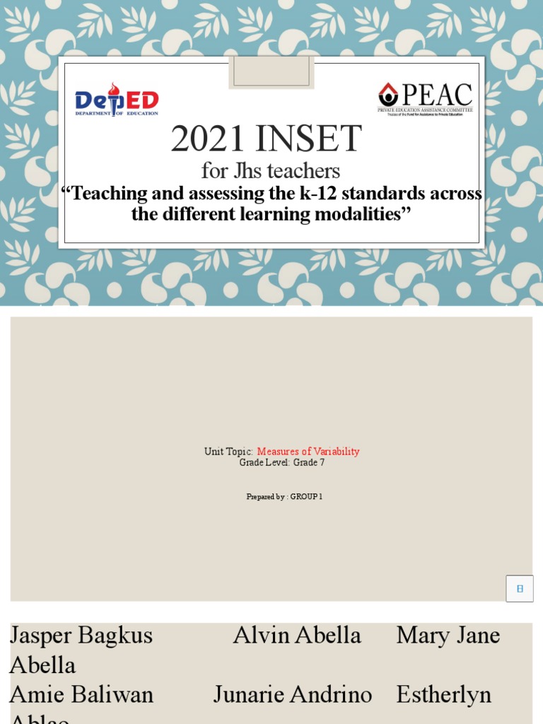 2021 Inset - Group 1-1 | PDF | Variance | Statistics