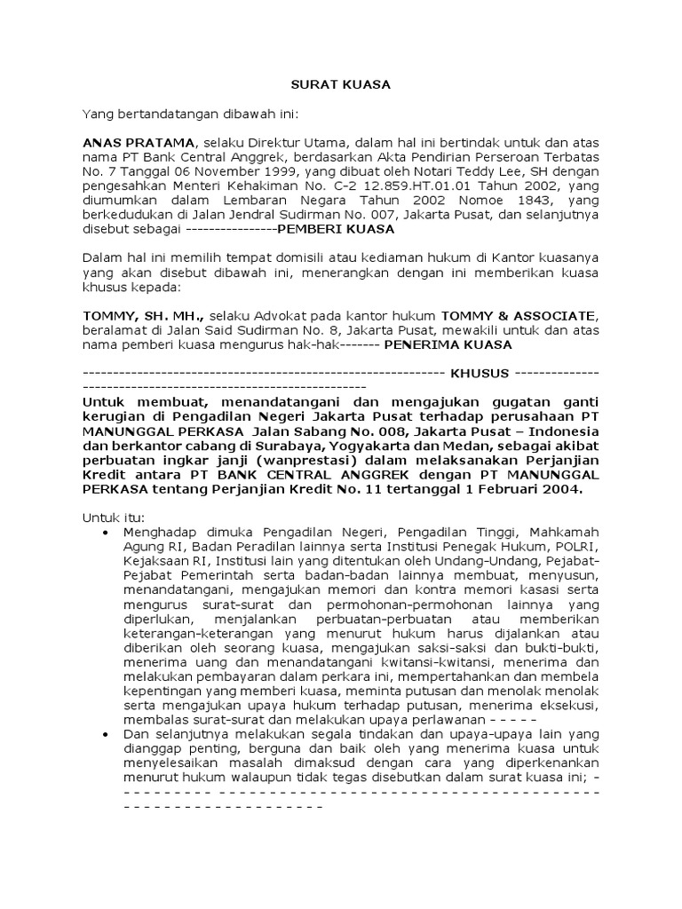 Surat Kuasa Khusus Perkara Perdata | PDF