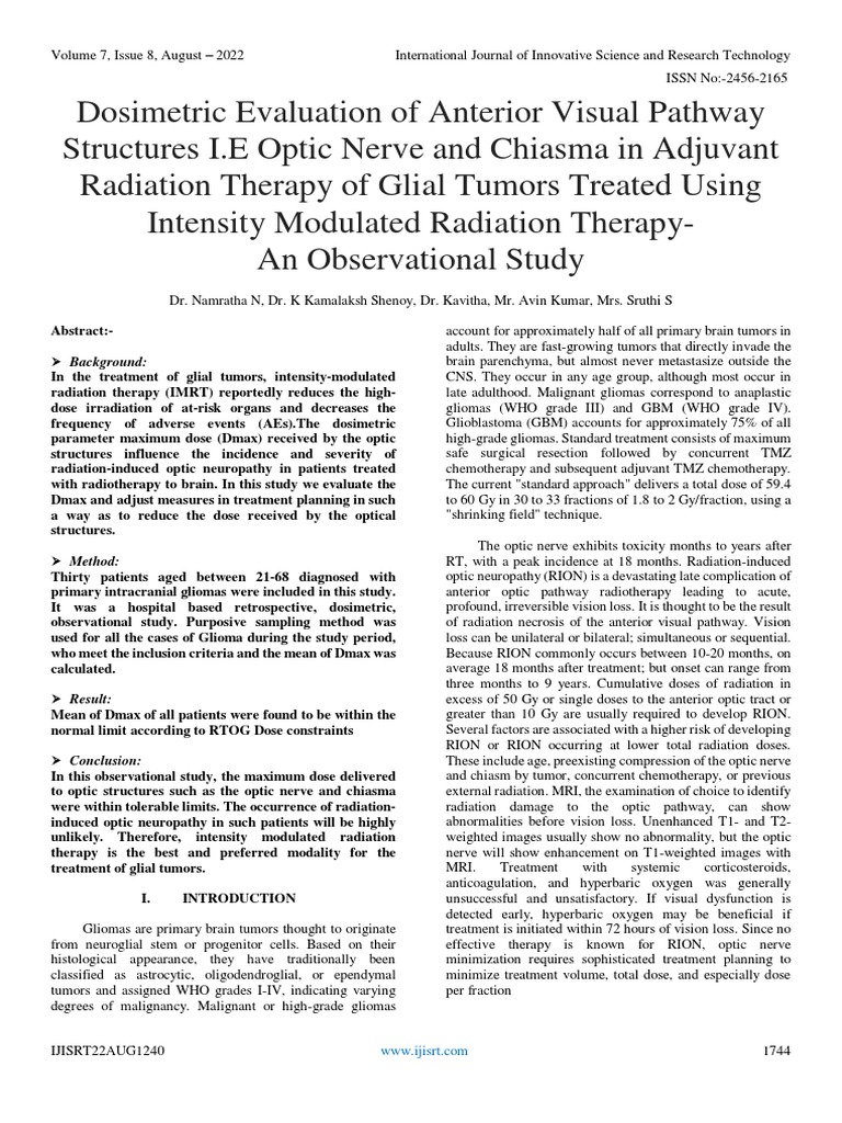 Dosimetric Evaluation of Anterior Visual Pathway Structures I.E Optic ... Dosimetric Evaluation of Anterior Visual Pathway Structures I.E Optic ...