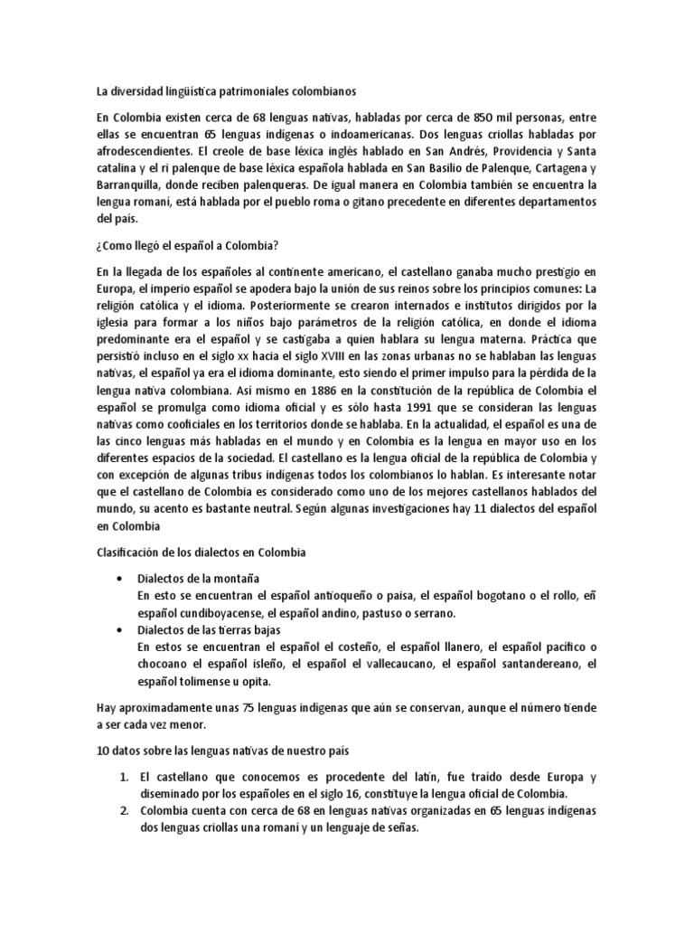 Diversidad Linguistica | PDF | Lengua española | Colombia