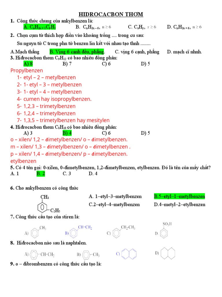 Bai Tap Hidrocacbon Thom | PDF