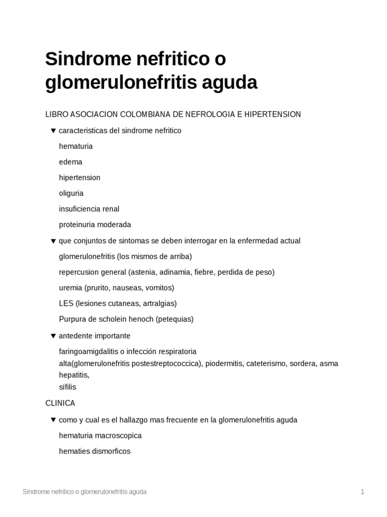 Sindrome Nefritico o Glomerulonefritis Aguda | PDF | Riñón | Urología