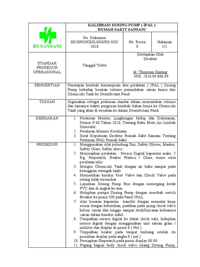 Spo Kalibrasi Dosing Pump (Ipal) | PDF