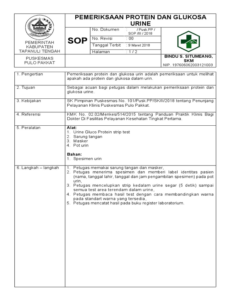 3.9.1 EP 3 SOP Pemeriksaan Protein Dan Glukosa | PDF
