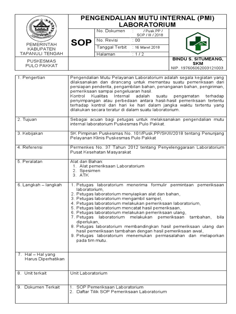 3.9.1 EP 4 SOP Pengendalian Mutu Internal Laboratorium | PDF
