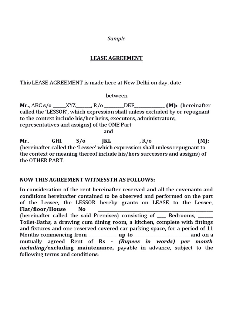 Sample Lease Deed - Draft1 | PDF | Lease | Common Law