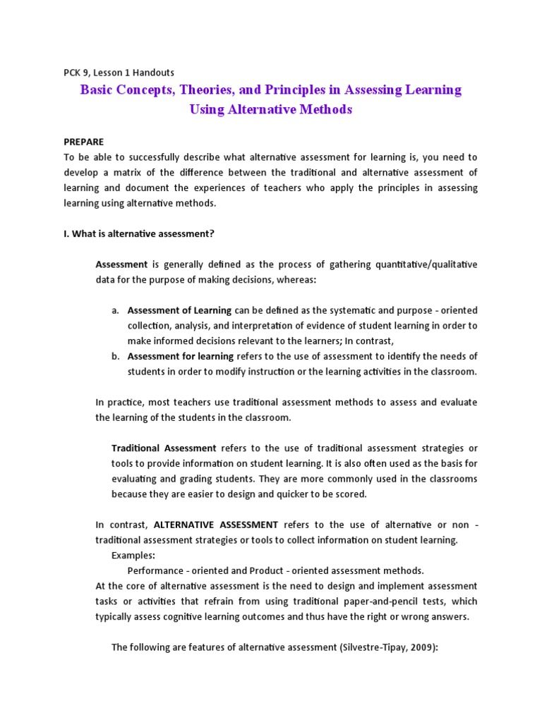 PCK 9 Lesson 1 Handouts | PDF | Educational Assessment | Learning