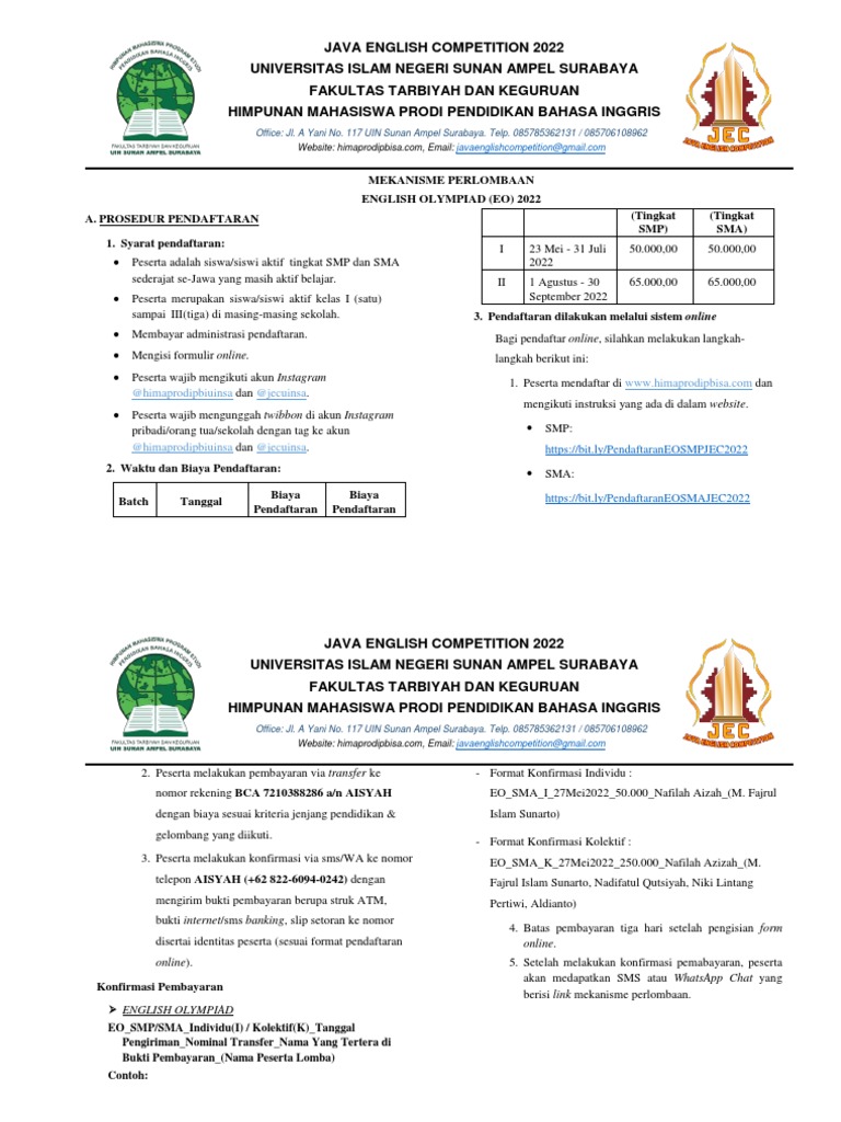 Mekanisme Perlombaan English Olympiad JEC 2022 | PDF