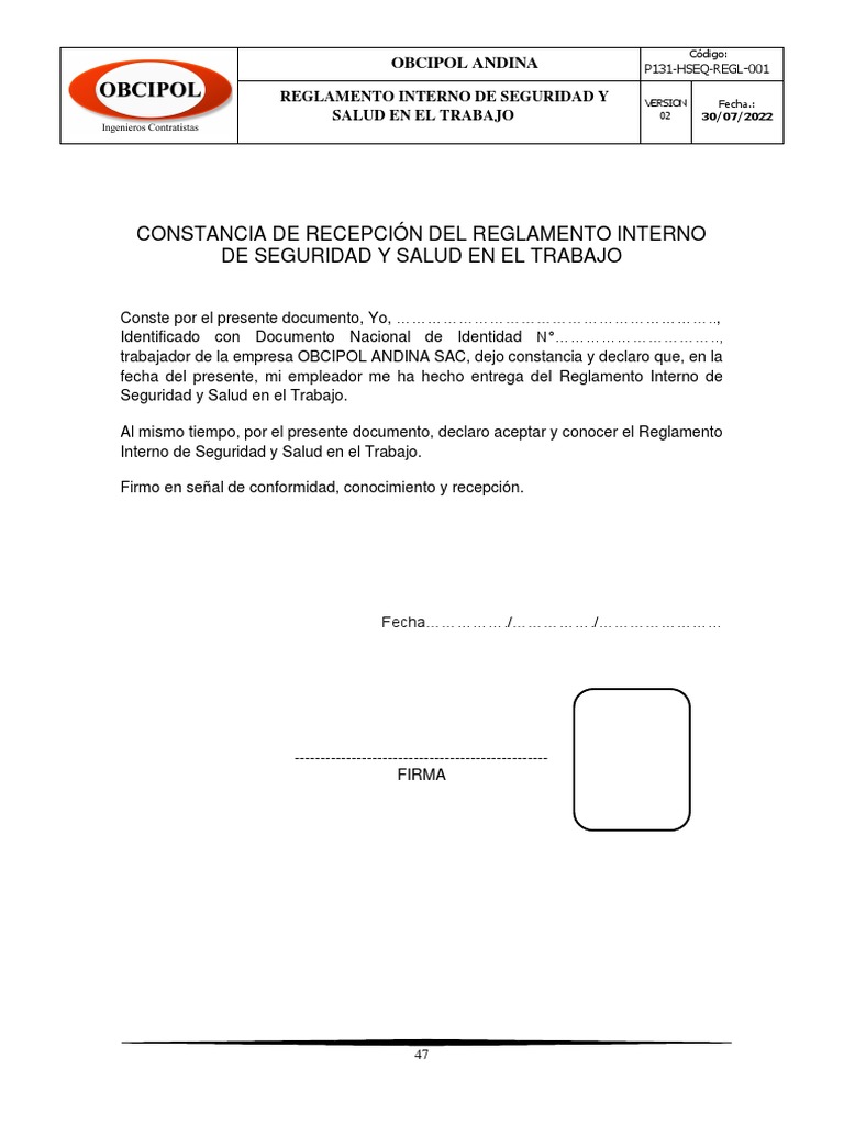 Constancia de Entrega RISST-OBCIPOL L131 | PDF