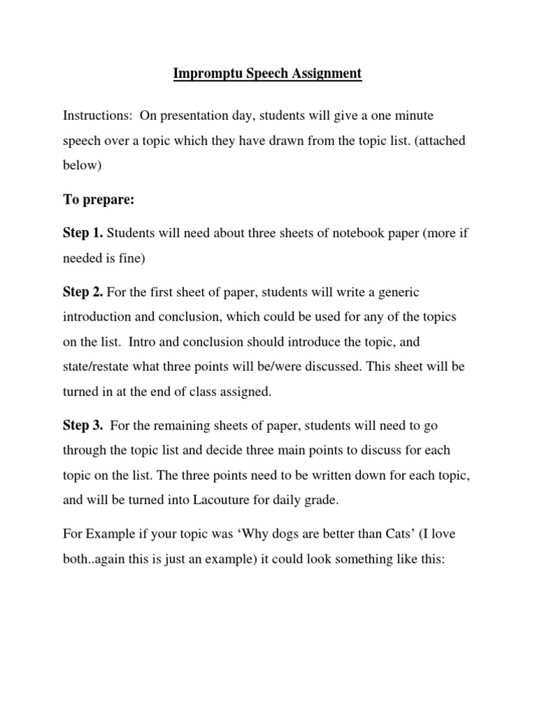 Impromptu Speech Assignment | PDF | Dogs