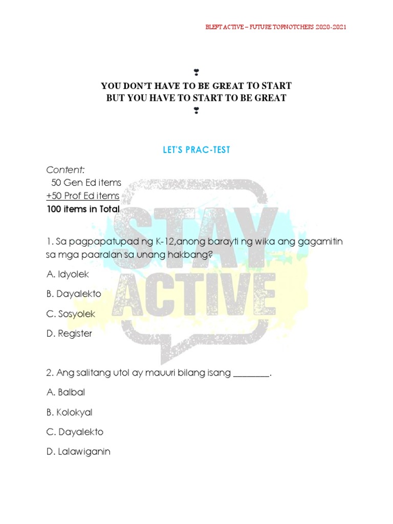 Blept-Active 2022 Prac-Test #1 | PDF