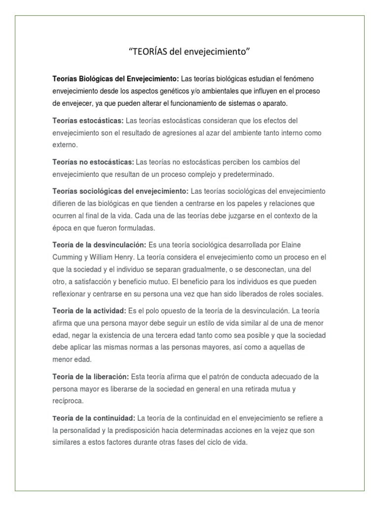 TEORÍAS Del Envejecimiento Tarea | PDF | Envejecimiento | Adn