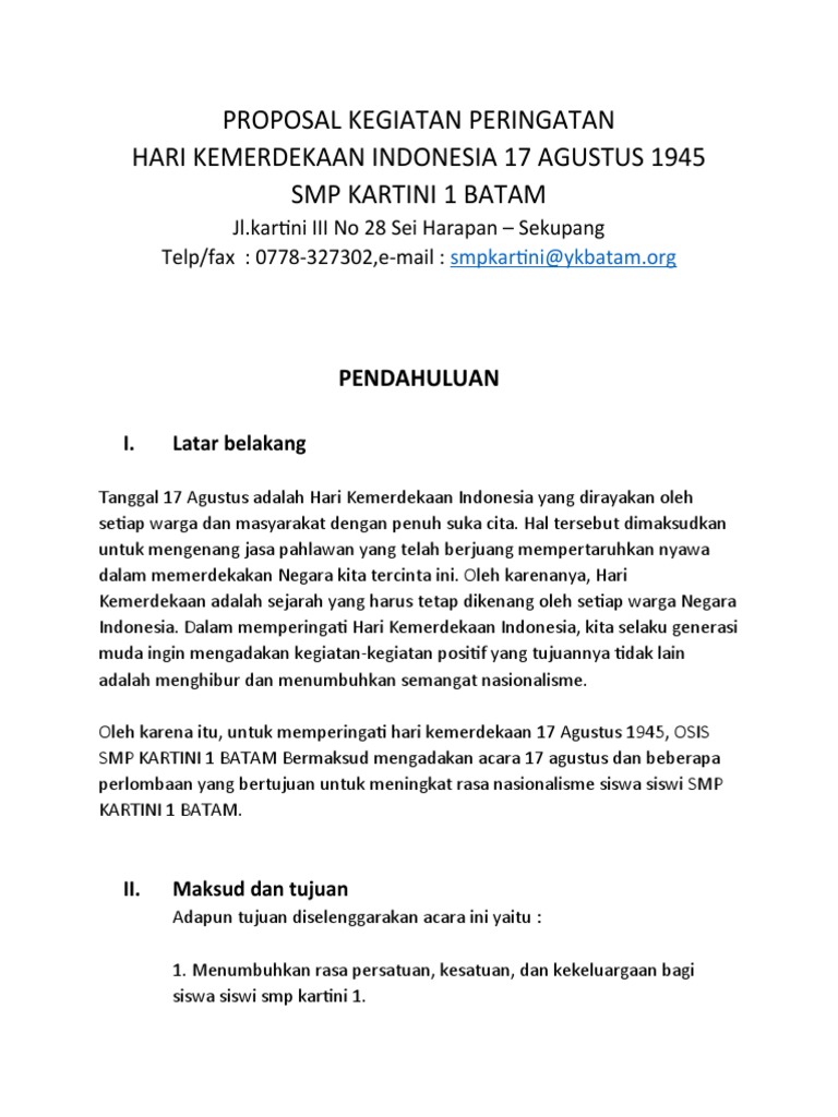PROPOSAL KEGIATAN PERINGATAN Hari Kemerdekaan | PDF