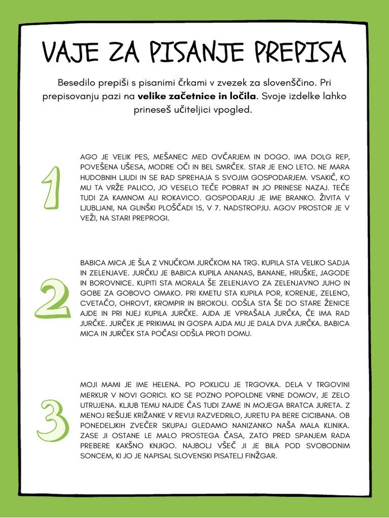 Vaje Za Pisanje Prepisa | PDF