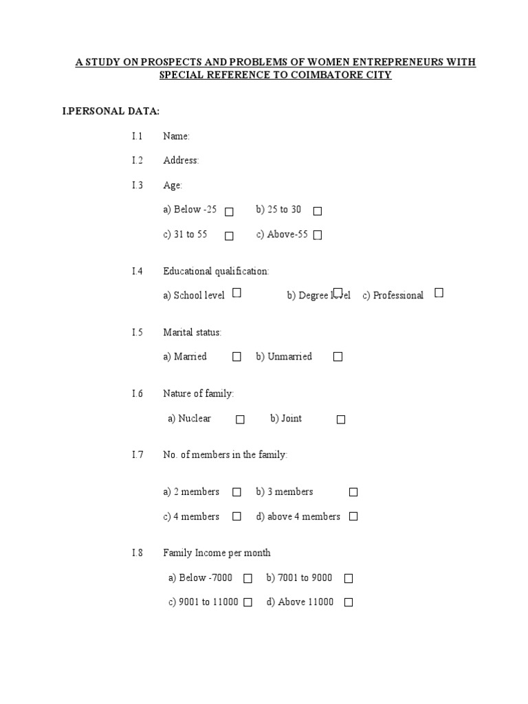 Questionnaire | PDF | Entrepreneurship | Business