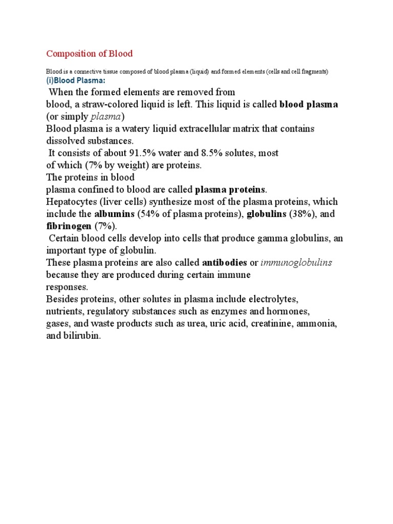 Composition of Blood | PDF | Blood | Blood Plasma