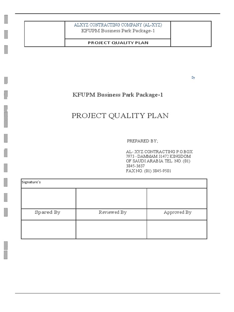 Project Quality Plan - Package 1 | PDF | Quality Management System ...