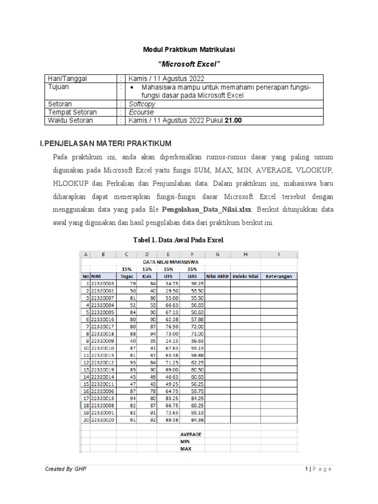Modul Praktikum Matrikulasi - Excel | PDF | Komputer