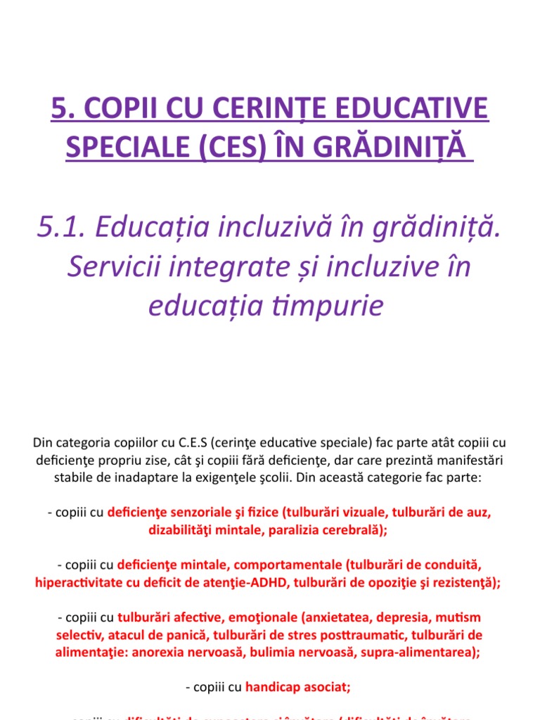 Copii Cu Cerinte Educationale Speciale (Ces) in Gradinita | PDF