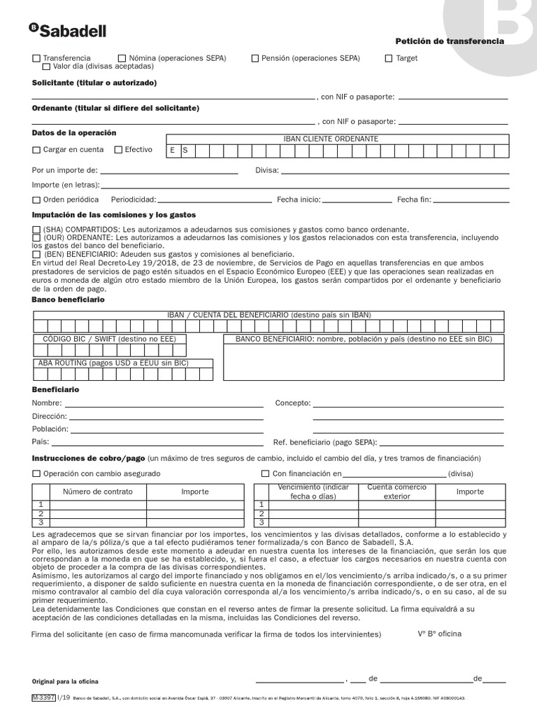 M-3397 - CAST - FORM Emisión Trasnfer | PDF | Bancos | Privacidad de la ...