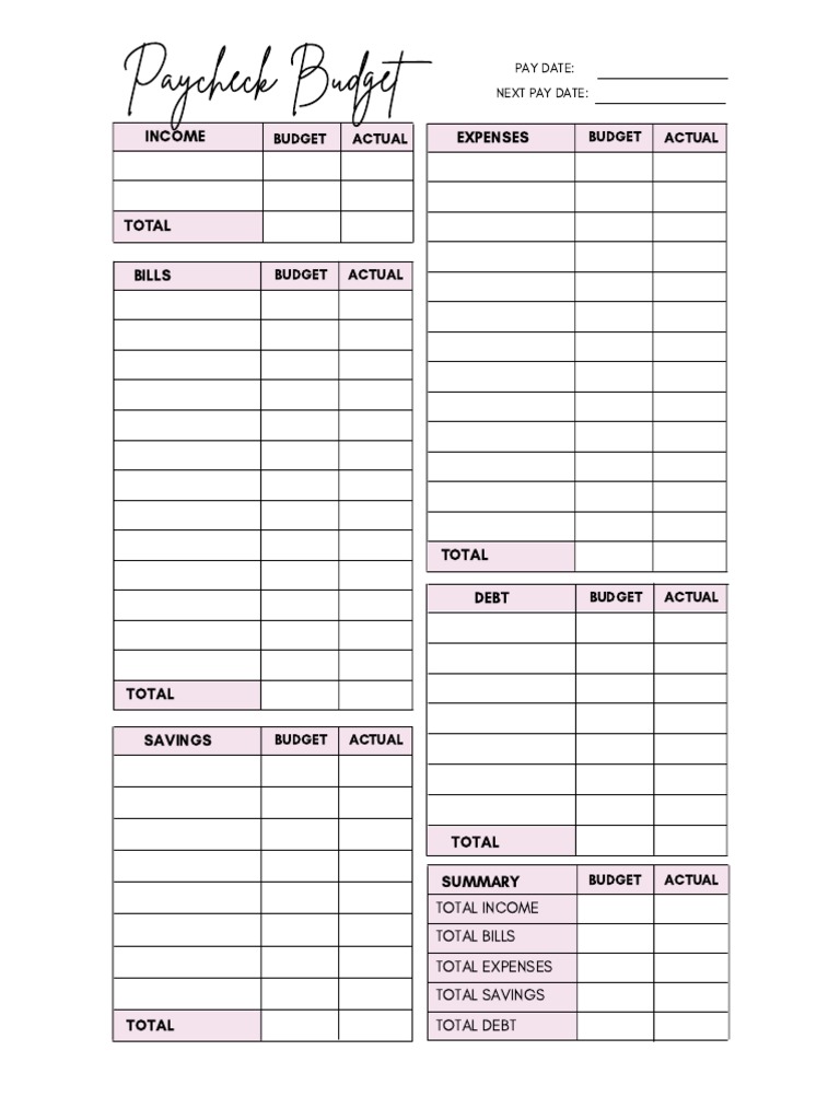 Letter PDF Paycheck Budget Print Able With Next Pay Date | PDF | Budget ...