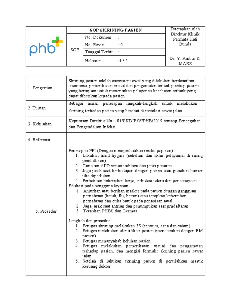 Sop Skrining Pasien | PDF