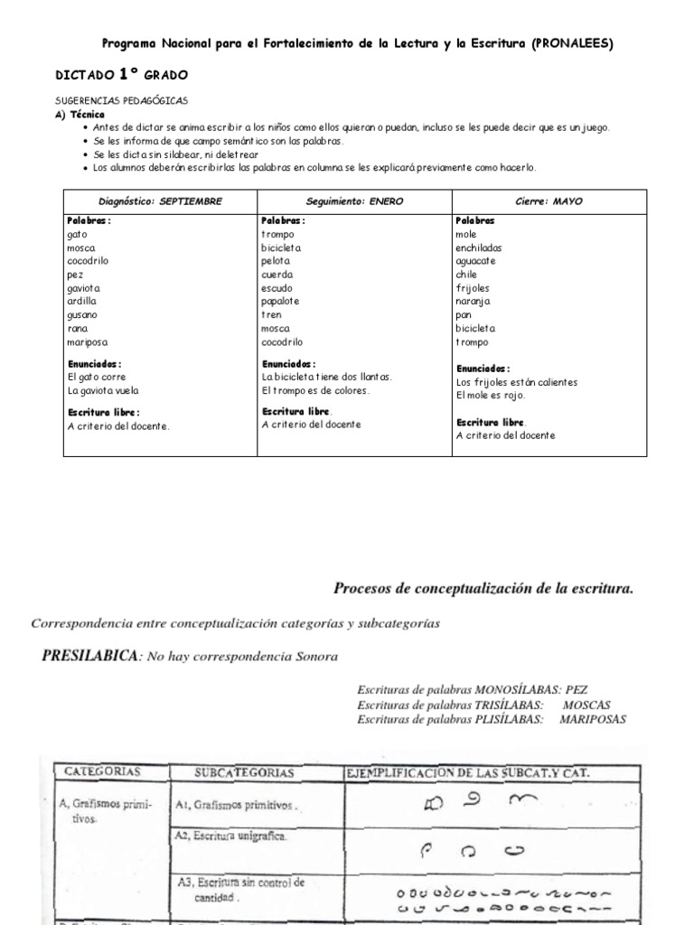 Dictados Pronalees Niveles Ce 1er Grado Pdf Pdf