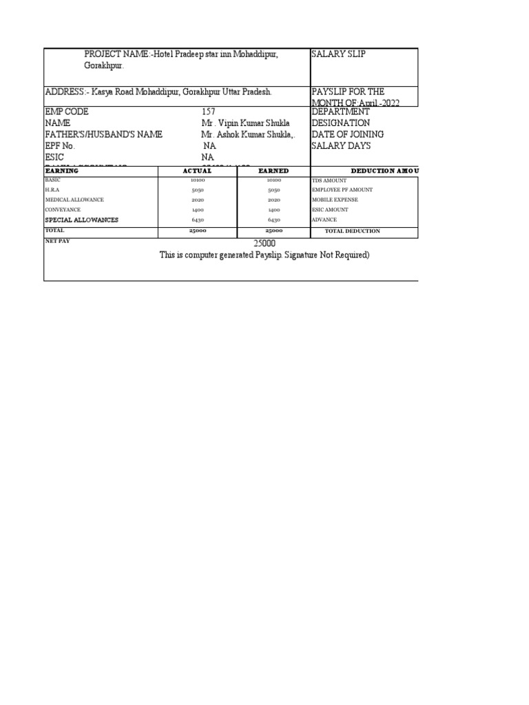 Salary Slip April Ra | PDF